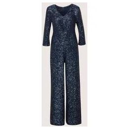 Madeleine Mode Overall MADELEINE "Jumpsuit Eleganter Pailletten-Einteiler", Damen, Gr. 40, N-Gr, blau (dunkelblau), Obermaterial: 100% Polyester PES., Overalls Overall