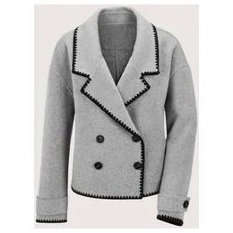 Madeleine Mode Kurzjacke MADELEINE "Kurzjacke Elegante Wolljacke mit Reverskragen", Damen, Gr. 36, schwarz (steingrau, schwarz), Obermaterial: 65% Wolle mw. 20% Kaschmir WS. 13% Polyester PES. 2% sonstige Fasern AF., Modern, gerade, Jacken Kurzjacke, Doubleface, Handstick Verabeitung