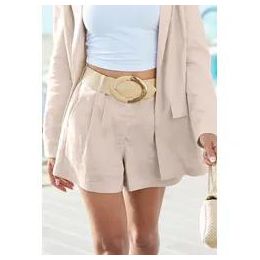 Webshorts Lascana, Damen, Gr. 34, N-Gr, beige, Web, Obermaterial: 55% Leinen, 45% Viskose, unifarben, gerade, Hosen, aus Leinen-Viskose-Mix