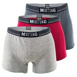 Boxershorts Mustang "Boxershort Retroshorts True Denim 3er Pack 3er Pack", Herren, Gr. M, bunt (blau, graumeliert, rot), Obermaterial: 95% Baumwolle CO. 5% Elasthan EL., Unterhosen