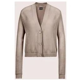 Madeleine Mode Strickjacke MADELEINE "Strickjacke Kurze Ajour-Strickjacke", Damen, Gr. 40/42, beige (berber), Obermaterial: 100% Baumwolle CO., Modern, normal, V-Ausschnitt, Strickjacken Strickjacke