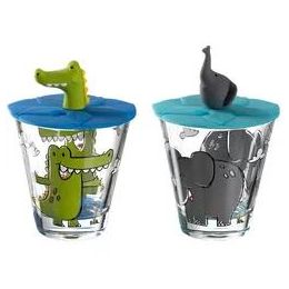 Kinderbecher Leonardo "Kinderbecher mit Deckel Bambini 215 ml 2er Set", bunt (elefant, krokodil), Trinkgef&auml;&szlig;e, Kinderbecher