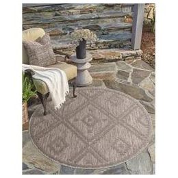 Teppich Carpet City "In-& Outdoorteppich Santorini 454, 3D-Effekt, Raute-Optik", braun, H:5mm &Oslash;:120cm, Polypropylen, Teppiche, Teppich, Wetterfest & UV-best&auml;ndig f&uuml;r Terrasse, Balkon, K&uuml;che, Flur