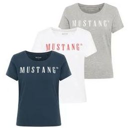 T-Shirt Mustang "T-Shirt Style Alma 3P 3er Pack", Damen, Gr. XS, bunt (wei&szlig;, grau, dunkelblau), Obermaterial: 100% Baumwolle CO., Shirts T-Shirt