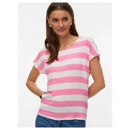 V&eacute;ro Moda Kurzarmshirt VERO MODA "VMWIDE STRIPE SL TOP GA JRS NOOS", Damen, Gr. S, pink cosmos stripes:snow wei&szlig;, Jersey, Obermaterial: 96% Viskose, 4% Elasthan, gestreift, regular fit normal, Rundhals, Shirts, Viskosemischung