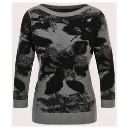 Madeleine Mode Longpullover MADELEINE "Jacquardpullover Strickpullover mit U-Boot-Ausschnitt", Damen, Gr. 36/38, schwarz (graphit, schwarz), Obermaterial: 60% Wolle WO. 19% Viskose CV. 18% Polyamid PA. 3% Alpaka WP., Modern, normal, U-Boot-Ausschnitt, Pullover Longpullover, Modischer Jacquardpullover aus soften Garnen