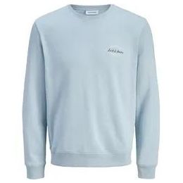 Jack & Jones Sweatshirt JACK & JONES "JJBRANDON SWEAT CREW NECK", Herren, Gr. XL, celestial blau, angeraute Sweatware, Obermaterial: 65% Polyester, 35% Baumwolle, bedruckt, regular fit, Rundhals, Rippb&uuml;ndchen, Sweatshirts Sweatshirt