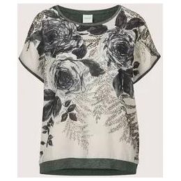 Madeleine Mode Langarmshirt MADELEINE "Druckshirt Rundhals-Shirt im Material-Mix", Damen, Gr. 38, grau (graumelange, multicolor), Obermaterial: 95% Viskose CV. 5% Elasthan EL., Modern, normal, Shirts Langarmshirt