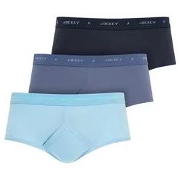 Slip Jockey "Slip Classic Cotton Rib Y-Front Brief 3er Pack", Herren, Gr. M, bunt (blau), Obermaterial: 100% Baumwolle CO., Unterhosen Slip