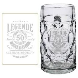 Bierkrug LUXENTU "Ma&szlig;krug mit Gravur Legende seit 50 Jahren 1,0 Liter transparent", bunt (transparent), 1 tlg., Glas, Trinkgef&auml;&szlig;e