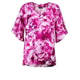 Satinbluse GOLDNER "Kurzgr&ouml;&szlig;e Viskosebluse mit floralem Design", Damen, Gr. 21, pink (pink, wei&szlig;, gebl&uuml;mt), Obermaterial: 100% Viskose CV., figurumspielend, V-Ausschnitt, weit Sonstiges, Blusen, Blumenmuster