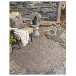 Teppich Carpet City "In-& Outdoorteppich Santorini 457, 3D-Effekt, Raute-Look", braun, H:5mm &Oslash;:120cm, Polypropylen, Teppiche, Teppich, Wetterfest & UV-best&auml;ndig f&uuml;r Terrasse, Balkon, K&uuml;che, Flur