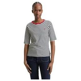 T-Shirt Tom Tailor DENIM, Damen, Gr. M, navy wei&szlig; stripe, Jersey, Obermaterial: 100% Baumwolle, bedruckt, gestreift, regular fit normal, Rundhals, gerader Abschluss, Shirts T-Shirt, mit Print