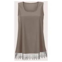 Madeleine Mode Blusentop MADELEINE "Blusentop Top mit Spitze", Damen, Gr. 42, beige (cappuccino), Obermaterial: 100% Polyester PES., Modern, normal, Blusen Blusentop