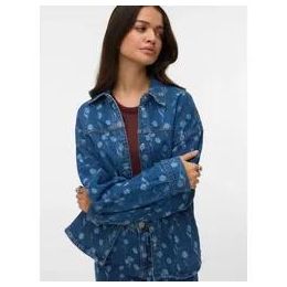 V&eacute;ro Moda Jeansbluse VERO MODA "VMHAYDEN LS FLOWER DENIM SHIRT RA380", Damen, Gr. XS, medium blau denim aop:flower, Obermaterial: 99% Baumwolle, 1% Elasthan, bedruckt, oversize normal, Blusen Jeansbluse, mit Blumenmuster