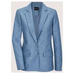 Madeleine Mode Jackenblazer MADELEINE "Blazer Eleganter Einreiher mit Reverskragen", Damen, Gr. 34, blau (rauchblau), Obermaterial: 58% Polyester PES. 31% Viskose CV. 11% Polyamid PA., Modern, schmal, Blazer, Jacquardblazer