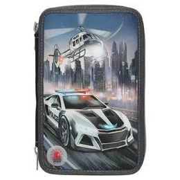 Buntstift Depesche "3-Fach Federtasche LED Monster Cars 7,5 x 13 x 20 cm schwarz-bunt", Kinder, bunt (schwarz, bunt), Kunststoff, Stifte