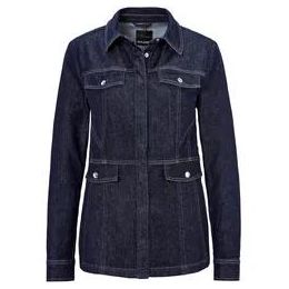 Kurzjacke GOLDNER "Jeansjacke mit sportlichen Details", Damen, Gr. 42, blau (marine), Obermaterial: 98% Baumwolle CO. 2% Elasthan EL., eng Manschette, Jacken Kurzjacke, figurformende aufwendige N&auml;hte