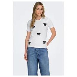 Kurzarmshirt Only "ONLKITA REG S/S PRINT TOP NOOS", Damen, Gr. S, hellwei&szlig; detail:schwarz cute bows, Jersey, Obermaterial: 100% Baumwolle, bedruckt, regular fit normal, Rundhals, Shirts