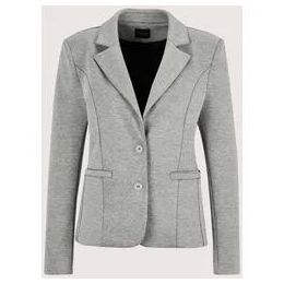 Madeleine Mode Jackenblazer MADELEINE "Blazer Jersey-Blazer in modischer Kurzform", Damen, Gr. 42, grau (graphit, melange), Obermaterial: 77% Polyester PES. 15% Viskose CV. 8% Elasthan EL., Modern, tailliert, Blazer, Jersey Blazr, Koffertauglich