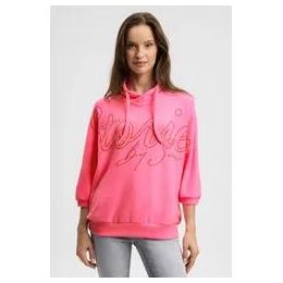 Rundhalspullover SOCCX, Damen, Gr. XS/S, neon rose, Strick, Material: 71% Polyester, 27% Viskose, 2% Elasthan, Glitzermuster, bedruckt, regular fit normal, Rundhals, Fledermaus&auml;rmel Rippb&uuml;ndchen, Pullover Rundhalspullover, aus Flauschstrick