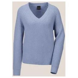 Madeleine Mode Longpullover MADELEINE "Pullover Langarm V-Ausschnitt-Pullover Strick", Damen, Gr. 36/38, blau (rauchblau), Obermaterial: 90% Schurwolle WV. 10% Kaschmir WS., Modern, normal, Pullover Longpullover, dezenter Strukturstrick