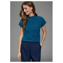 T-Shirt Laura Scott, Damen, Gr. 44/46, petrol, Single Jersey, Obermaterial: 60% Baumwolle, 40% Polyester, unifarben, figurbetont h&uuml;ftlang, angeschnitten, Shirts T-Shirt, mit Stehkragen und melierter Optik