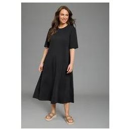Maxikleid LAURA SCOTT CURVE, Damen, Gr. 42, N-Gr, schwarz, Jersey, Obermaterial: 100% Baumwolle, unifarben, Basic, figurumspielend kn&ouml;chelfrei, Rundhals, abgesteppt, Kleider Maxikleid, casual Stil, f&uuml;r entspannte Anl&auml;sse in A-Linie