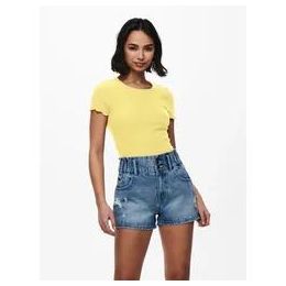 Rundhalsshirt Only "ONLEMMA S/S SHORT TOP NOOS JRS", Damen, Gr. XL, dusky citron, Jersey, Obermaterial: 65% Polyester, 30% Viskose, 5% Elasthan, unifarben, regular fit kurz, Rundhals, gewellter Abschluss, Shirts Rundhalsshirt, Rundhals, modisch, regular fit, gewellter Abschluss, unifarben