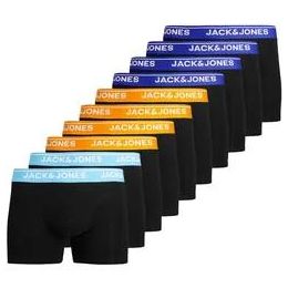Jack & Jones Boxershorts JACK & JONES "Boxershort JACTHEODORE SOLID TRUNKS 10 PACK 10er Pack", Herren, Gr. L, schwarz (schwarz, blau, orange), Obermaterial: 95% Baumwolle CO(Bio). 5% Elasthan EL., Unterhosen