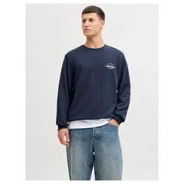 Jack & Jones Sweatshirt JACK & JONES "JJBRANDON SWEAT CREW NECK", Herren, Gr. M, navy blazer, angeraute Sweatware, Obermaterial: 65% Polyester, 35% Baumwolle, bedruckt, regular fit, Rundhals, Rippb&uuml;ndchen, Sweatshirts Sweatshirt