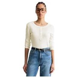 Marc O'Polo Langarmshirt MARC O'POLO DENIM "aus weichem Rippjersey", Damen, Gr. XL, silky wei&szlig;, Obermaterial: 96% Baumwolle, 4% Elasthan, unifarben, Basic, regular fit, Serafino, normaler Saum, Shirts Langarmshirt