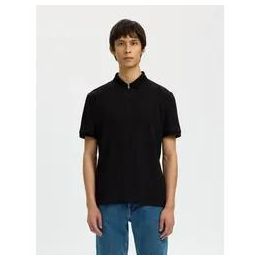 Poloshirt Selected "SLHFAVE STRUCTURE SS POLO NOOS", Damen, Gr. M, schwarz, Jersey, Obermaterial: 45% Polyester, 41% Baumwolle, 14% Elasthan, unifarben, regular fit, Shirts