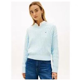 Strickpullover Tommy Hilfiger "CO CABLE MID GG RLX LS V-NK SWT", Damen, Gr. L (42/44), keepsake blau, Strick, Obermaterial: 100% Baumwolle, unifarben, relaxed fit normal, V-Ausschnitt, Pullover Strickpullover, mit Zopfmuster
