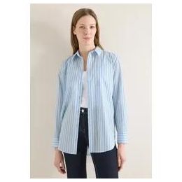 Langarmbluse Cecil, Damen, Gr. L (42), blouse blau, Web, 72% Baumwolle, 25% Polyamid, 3% Elasthan, gestreift, normal normal, V-Ausschnitt, abgesteppt, Blusen, im soften Baumwoll-Mix