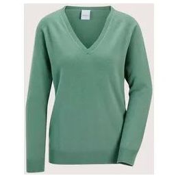 Madeleine Mode Longpullover MADELEINE "Kaschmirpullover Casual Strickpullover mit V-Ausschnitt", Damen, Gr. 34, gr&uuml;n (hellsalbeigr&uuml;n), Obermaterial: 100% Kaschmir WS., Modern, V-Ausschnitt, Pullover Longpullover, Reines Kaschmir