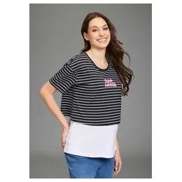 Umstandsshirt Neun Monate "Umstands-T-Shirt mit Unterziehtop, Praktisch auch beim Stillen", Damen, Gr. 40/42, schwarz geringelt, Single Jersey, Obermaterial: 95% Baumwolle, 5% Elasthan. Obermaterial wei&szlig;: 100% Baumwolle, geringelt, h&uuml;ftbedeckend, Rundhals, Shirts Umstandsshirt, Tank Top und Shirt mit modischem Ringel-Look, kurzarm