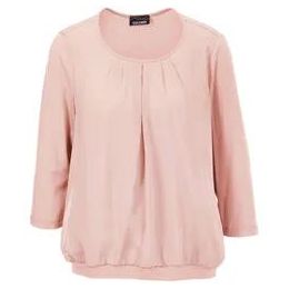 Kurzarmbluse GOLDNER "Kurzgr&ouml;&szlig;e Chiffon-Shirt mit 3/4-Arm, Rundhals", Damen, Gr. 22, orange (melba), Obermaterial: 95% Viskose CV. 5% Elasthan EL., Casual, Gerade, Blusen, keine/nicht relevant