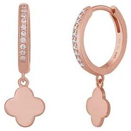 CAI Paar Creolen CA&Iuml; "925 Sterling Silber ros&eacute; vergoldet Kleeblatt Zirkonia", rot, Ohrringe, Damen, one-size, Silber 925 (Sterlingsilber)