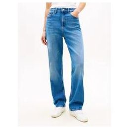 Tommy Hilfiger Straight-Jeans TOMMY JEANS "LAYLA HR SLIM STR", Damen, Gr. 31, L&auml;nge 30, denim medium, Denim/Jeans, Obermaterial: 99% Baumwolle, 1% Elasthan, unifarben, slim fit lang, Jeans Straight-Jeans, High Waist, Baumwoll-Qualit&auml;t