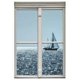 Wandsticker queence "Segelboot", blau, B:40cm H:60cm T:0,1cm, Wandtattoos, Wandsticker, Wandbild, selbstklebend, 3D, Fenster