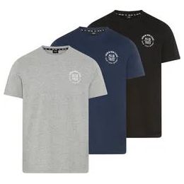 H.I.S. T-Shirt H.I.S, Herren, Gr. 5XL (72/74), schw, blau, mittelgrau melange, Single Jersey, Obermaterial: 100% Baumwolle. Obermaterial Melange: 85% Baumwolle, 15% Viskose, bedruckt, unifarben, schmal, Rundhals, gerader Abschluss, Shirts T-Shirt, schmal geschnitten, bedrucktes Design, aus 100% Baumwolle