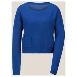 Madeleine Mode Longpullover MADELEINE "Strickpullover Wollpullover mit U-Boot-Ausschnitt", Damen, Gr. 40/42, blau (royalblau), Obermaterial: 25% Alpaka WP. 25% Polyamid PA. 25% Schurwolle WV. 25% Viskose CV., Modern, normal, Pullover Longpullover