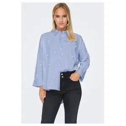Hemdbluse Only "ONLNEW LINA GRACE LS EMB SHIRT NOOS WVN", Damen, Gr. M, brunnera blau aop:hellwei&szlig; flowers, Web, Obermaterial: 100% Baumwolle, bedruckt, Po-bedeckend, Blusen Hemdbluse