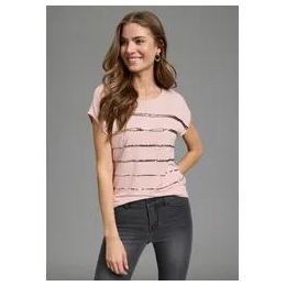 T-Shirt Laura Scott, Damen, Gr. 36, rosa, Single Jersey, Obermaterial: 95% Viskose, 5% Elasthan, Glitzerstreifen, figurumspielend h&uuml;ftlang, Rundhals, angeschnitten, Shirts T-Shirt, figurumspielende Passform, Rundhalsausschnitt, Topseller