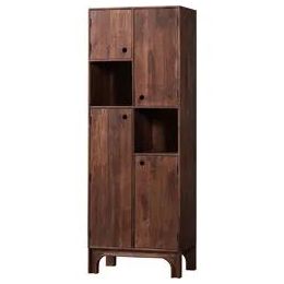 Mehrzweckschrank Woood "Woood STAES STAUSCHRANK MANGO HOLZ WALNUSS", braun, B:75cm H:210cm T:45cm, Massivholz, Schr&auml;nke, Mehrzweckschrank, schmaler Hochschrank aus Eichenmelamin, modernes Design, viel Stauraum