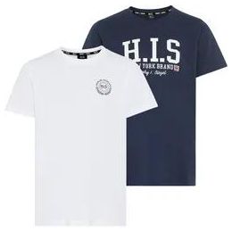H.I.S. T-Shirt H.I.S "2er Pack T-Shirts mit Logodrucken f&uuml;r Jungen", Jungen, Gr. 176/182, marine, wei&szlig;, Single Jersey, Obermaterial: 100% Baumwolle, bedruckt, Basic, Rundhals, Shirts T-Shirt, Basic Schnitt, kurze &Auml;rmel, bedruckte Optik, Logodrucke