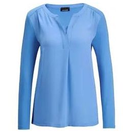 Kurzarmbluse GOLDNER "Elegantes Chiffonshirt mit Jersey-Details", Damen, Gr. 52, blau, Obermaterial: 50% Polyester PES. 47% Viskose CV. 3% Elasthan EL., eng Gerade, Blusen, Schlitz