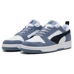 Sneaker Puma "REBOUND V6 LOW SD", Damen, Gr. 43, gray sky, new navy, Puma wei&szlig;, Leder, mehrfarbig, Schuhe Sneaker, mit Leder-Obermaterial, mit SOFTFOAM+ Einlegesohle, sportlicher Stil