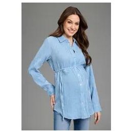 Umstandsshirt Neun Monate "Umstands-Bluse, Streifenbluse", Damen, Gr. 46, blau gestreift, Web, Obermaterial: 100% Baumwolle, gestreift, Po-bedeckend, 2-Knopf-Manschette, Shirts Umstandsshirt, mit Blusenkragen, mit Bindeb&auml;ndern, mit Knopfleiste, lang&auml;rmlig
